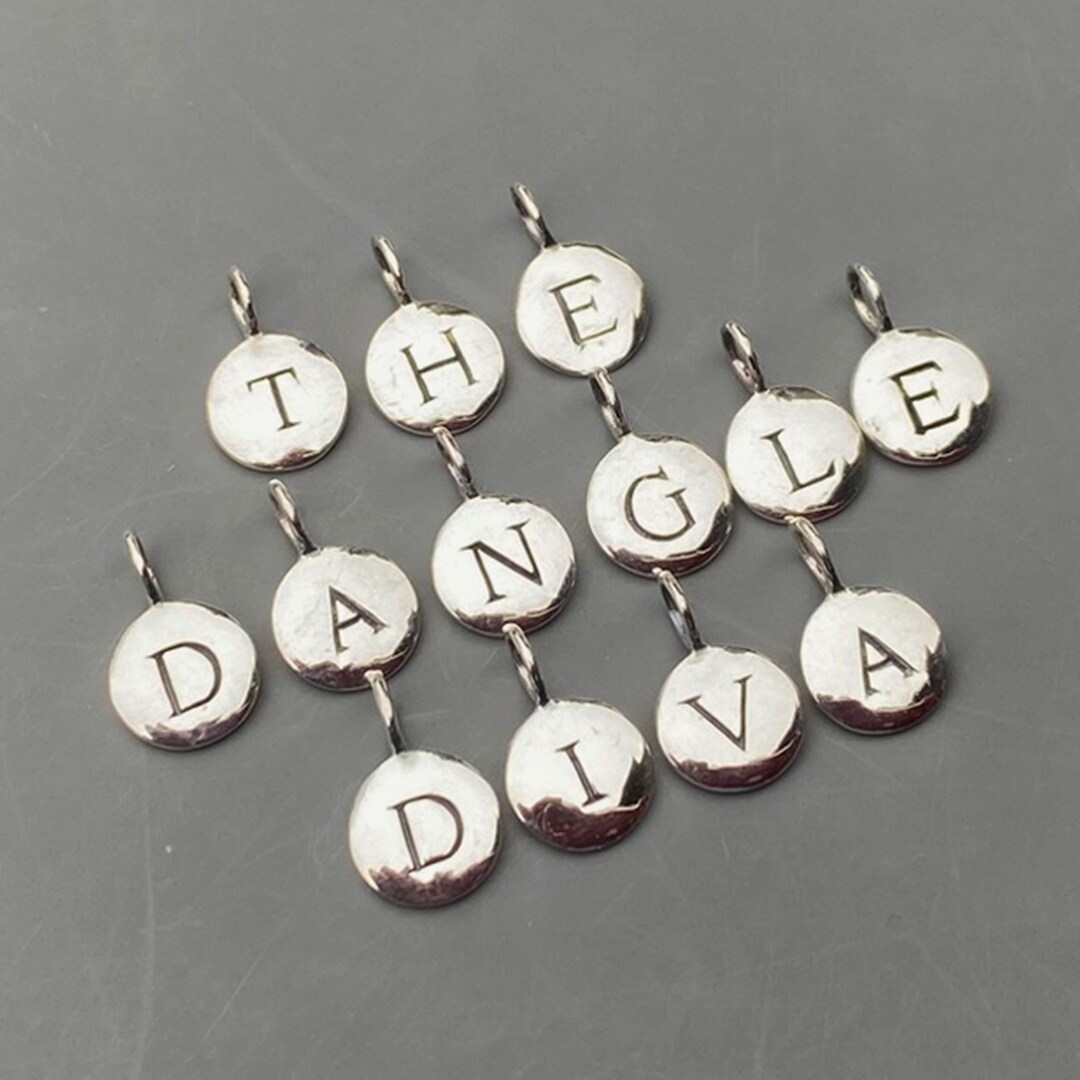 Sterling Silver Initial Letter Disc Necklace Charm, Personalized ...