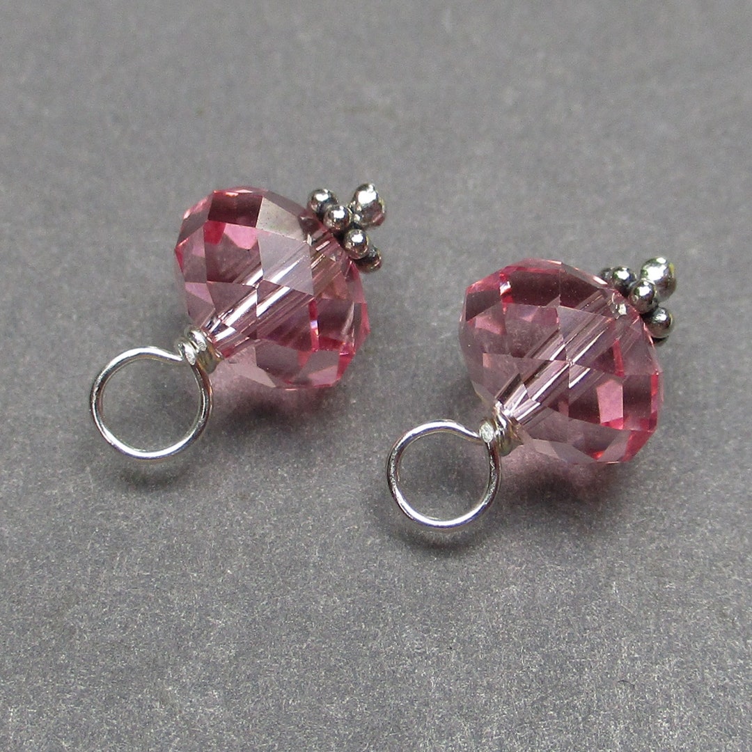 Sterling Silver Rose Pink Crystal October Birthstone Charms, Earring ...