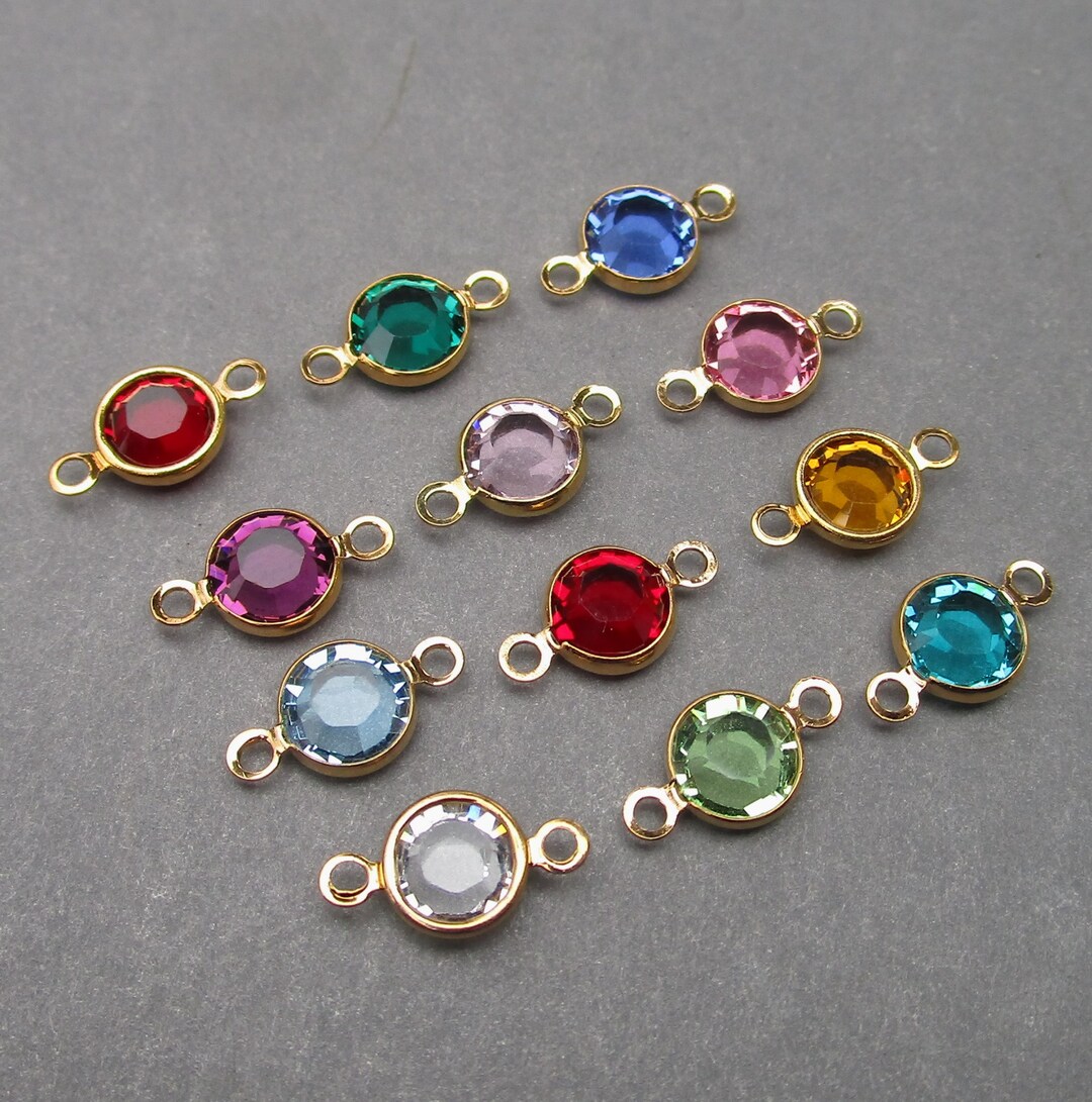 Gold Crystal Channel Connector Birthstone Charms Set of 12, Jewelry ...