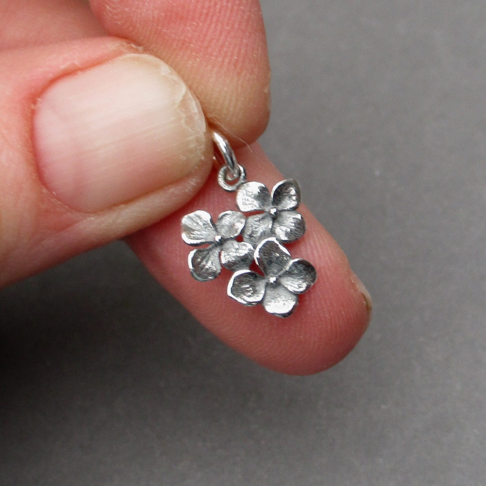 Sterling Silver Hydrangea Flower Charm for Necklaces, Bracelets and ...