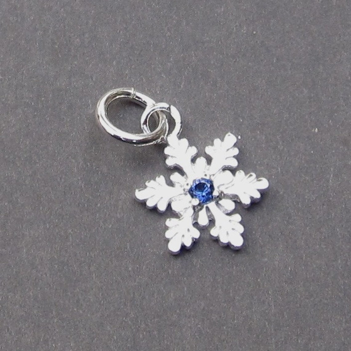 Sterling Silver Snowflake Charm With Sapphire Crystal - Etsy