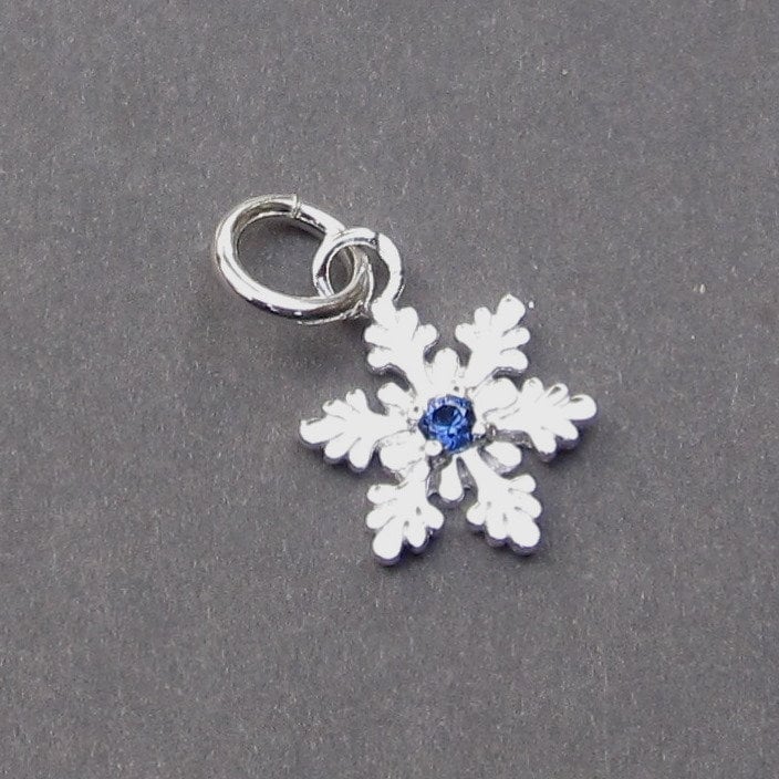 Sterling Silver Snowflake Charm With Sapphire Crystal - Etsy
