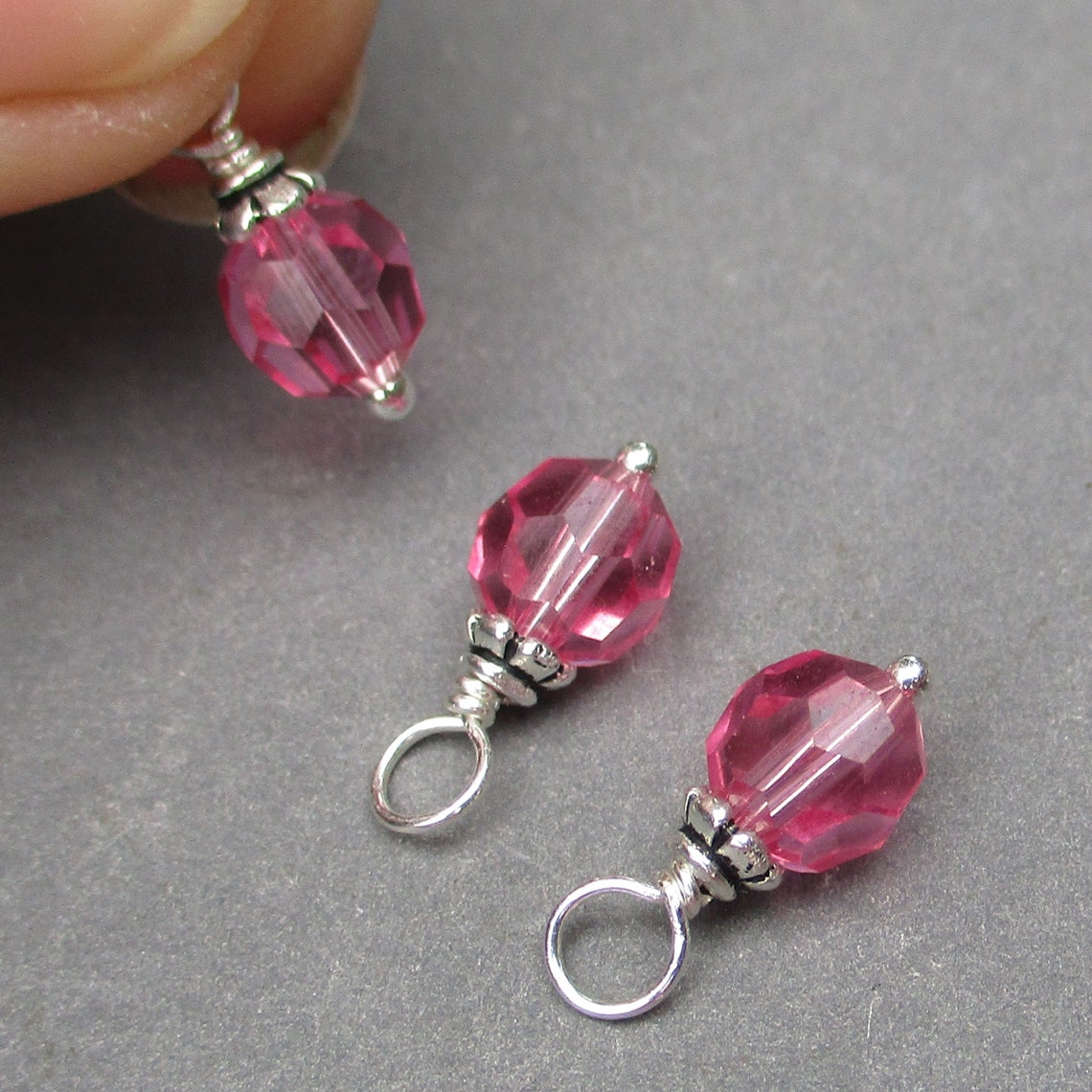 Rose Pink Crystal October Birthstone Charms, Sterling Silver Bead ...