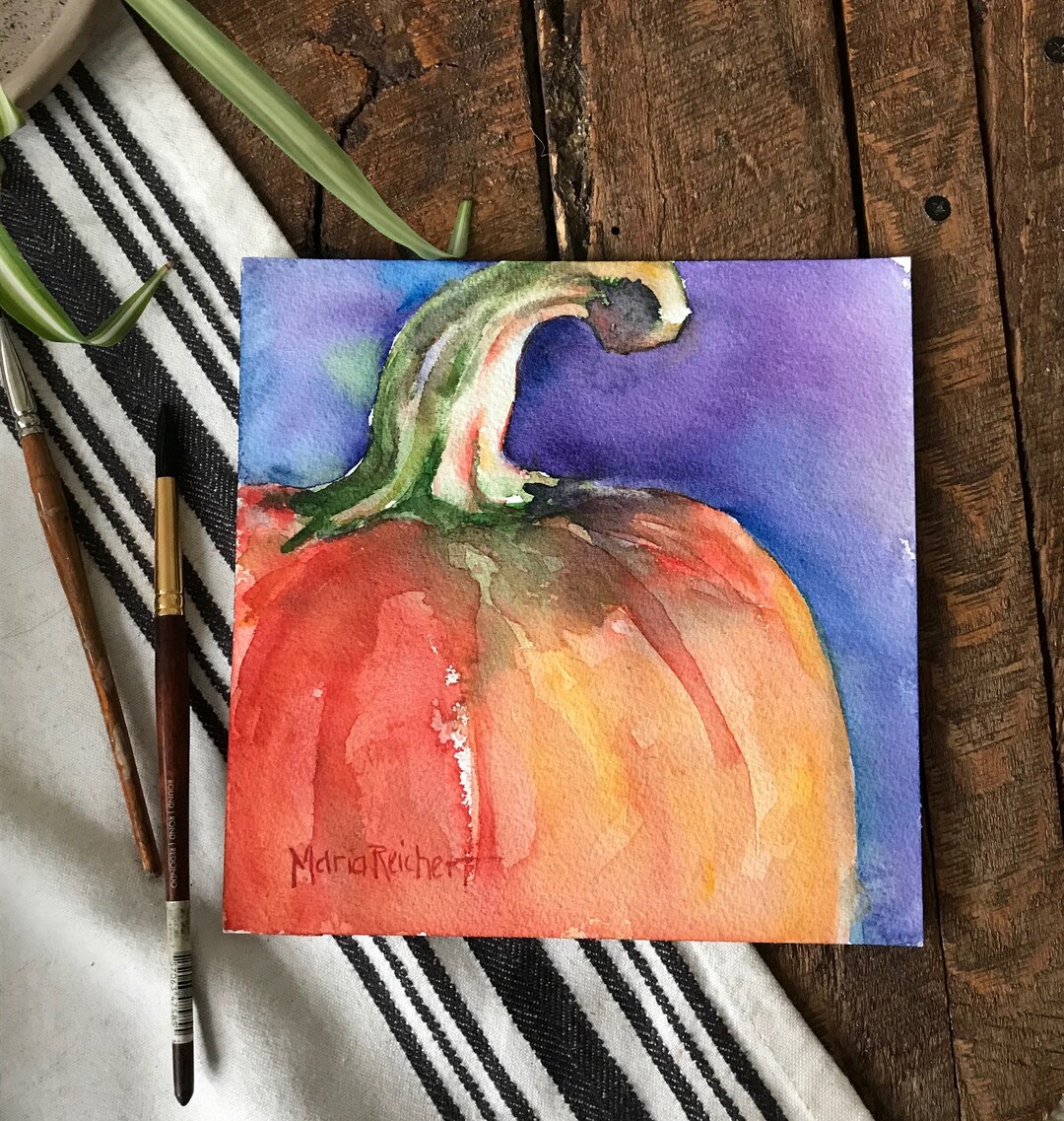 Pumpkin Fall Art Watercolor Painting - Etsy