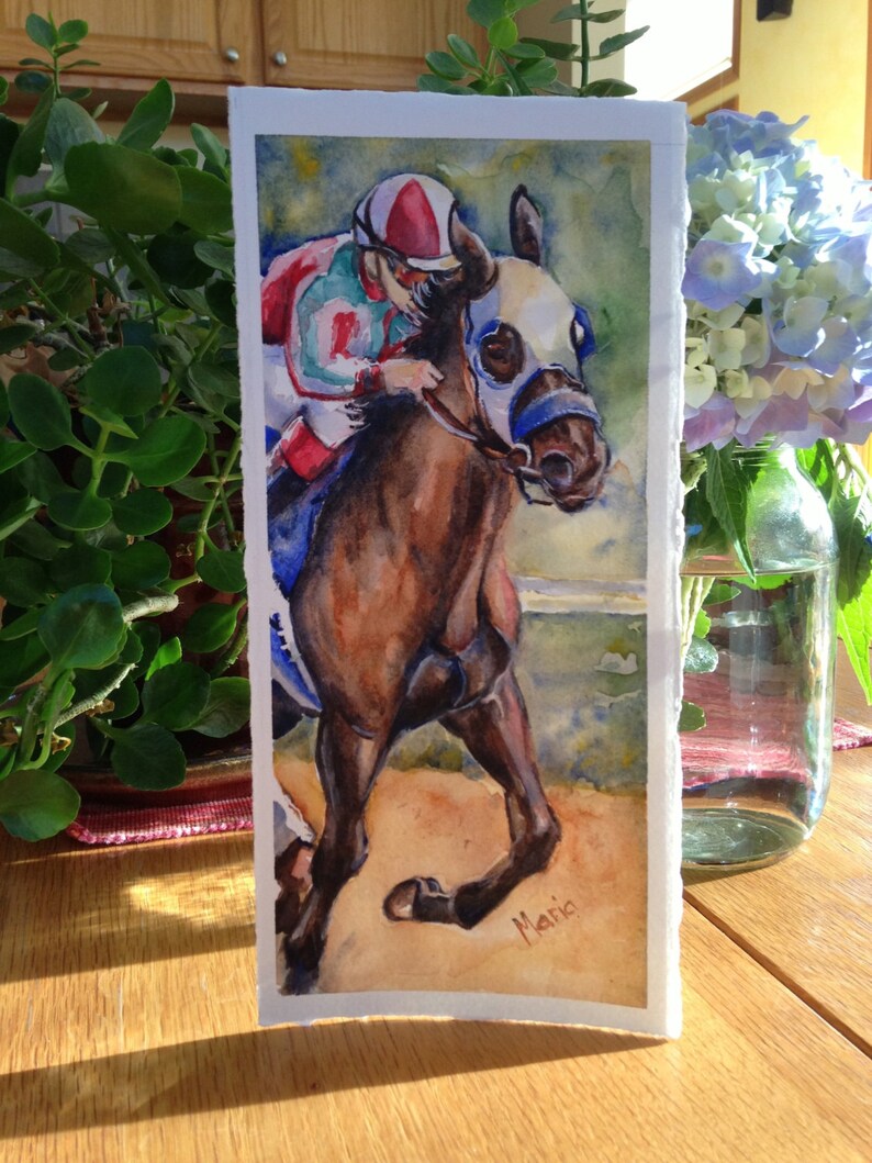 Race Horse Painting in Watercolor on Paper Finish Line - Etsy