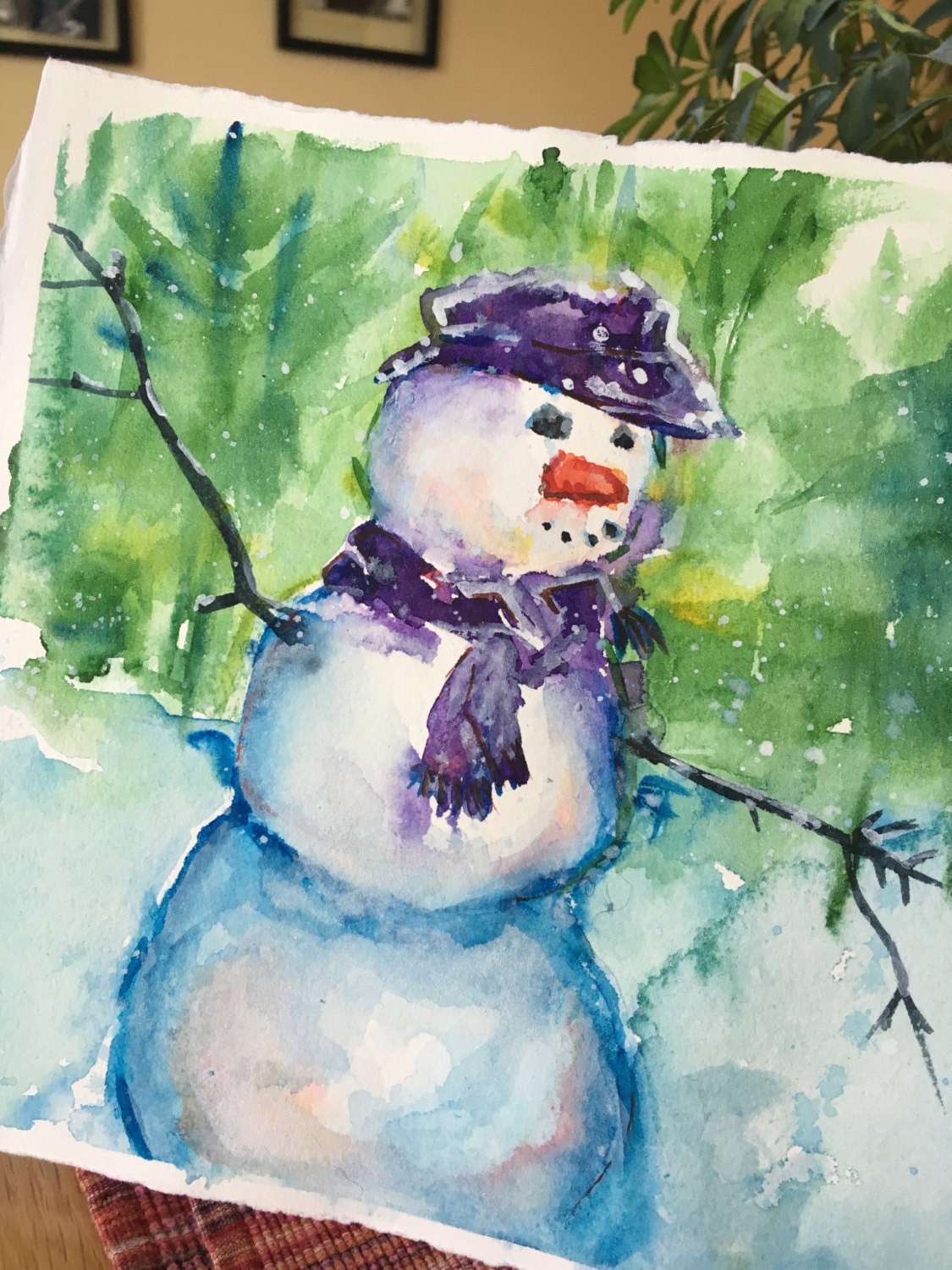 Snowman Painting Watercolor for Christmas Holiday Shopping - Etsy