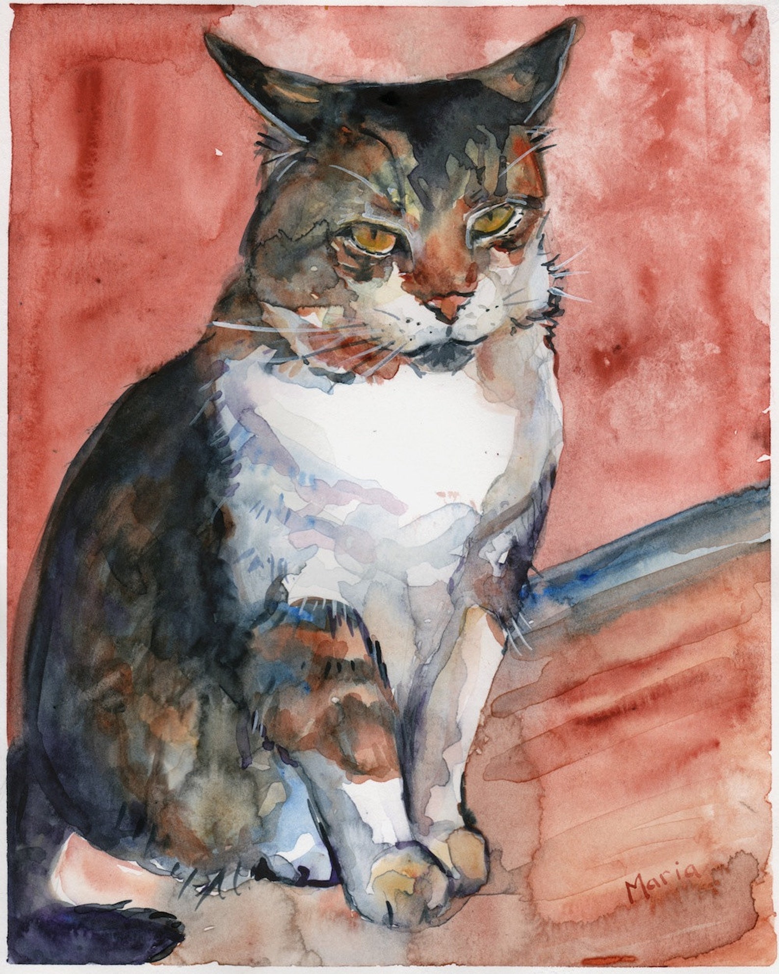 Keeping Watch, Tabby Cat Painting in Watercolor - Etsy