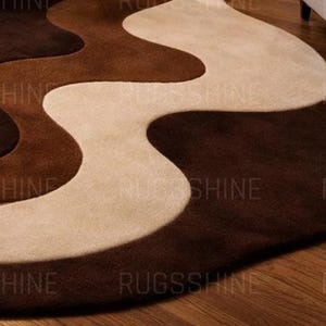 Abstract Area Rug, Retro 70s Wave, Brown Beige Carpet - Etsy