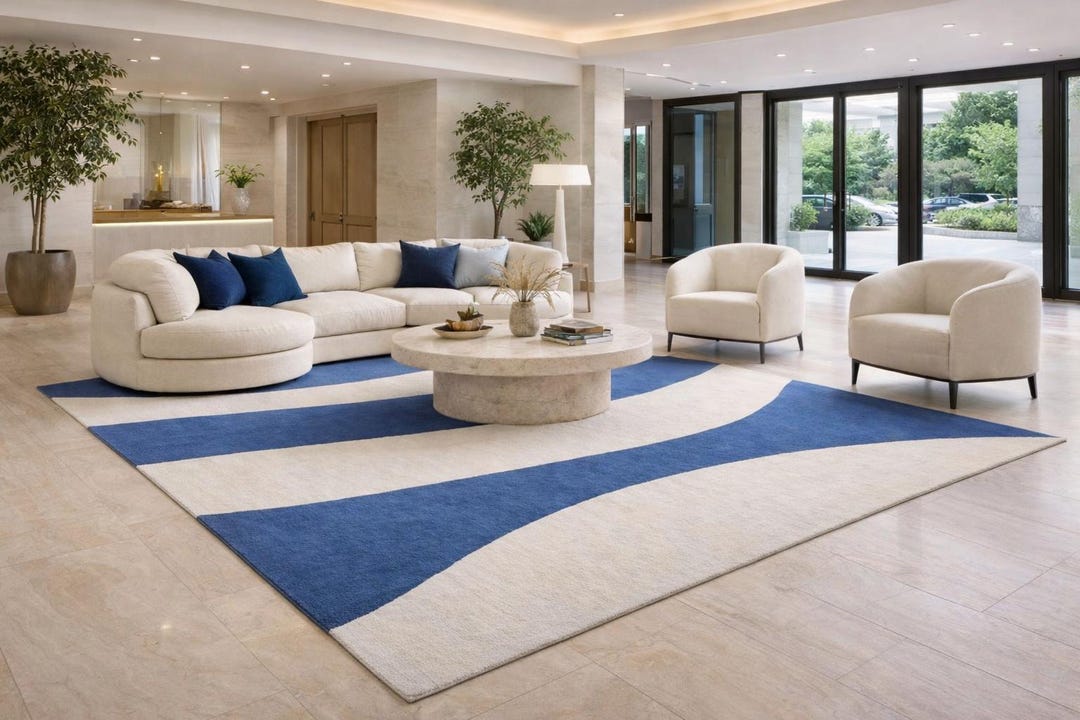 Modern Blue Wave Area Rug, Handmade Tufted Rug, Luxury Abstract Carpet ...