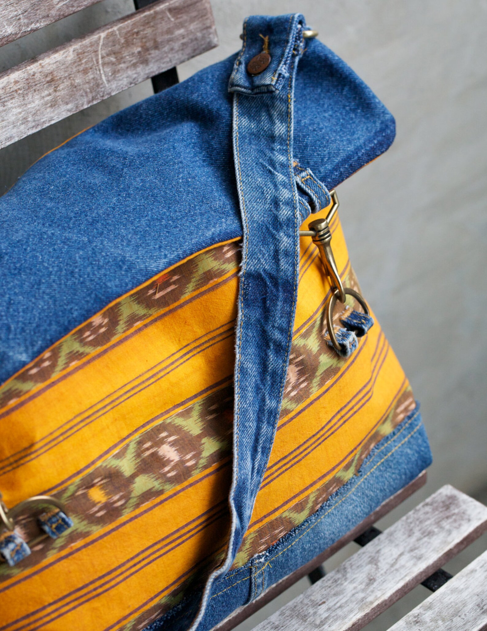 Messenger Bag Made From Balinese Ikat and Recycled Denim With ...