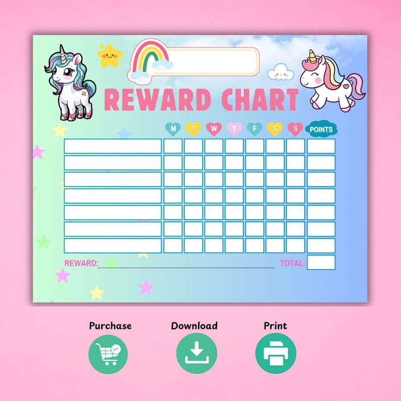 Unicorn Reward Chart, Rewards Chart for Girls, Progress Tracker, Pink ...