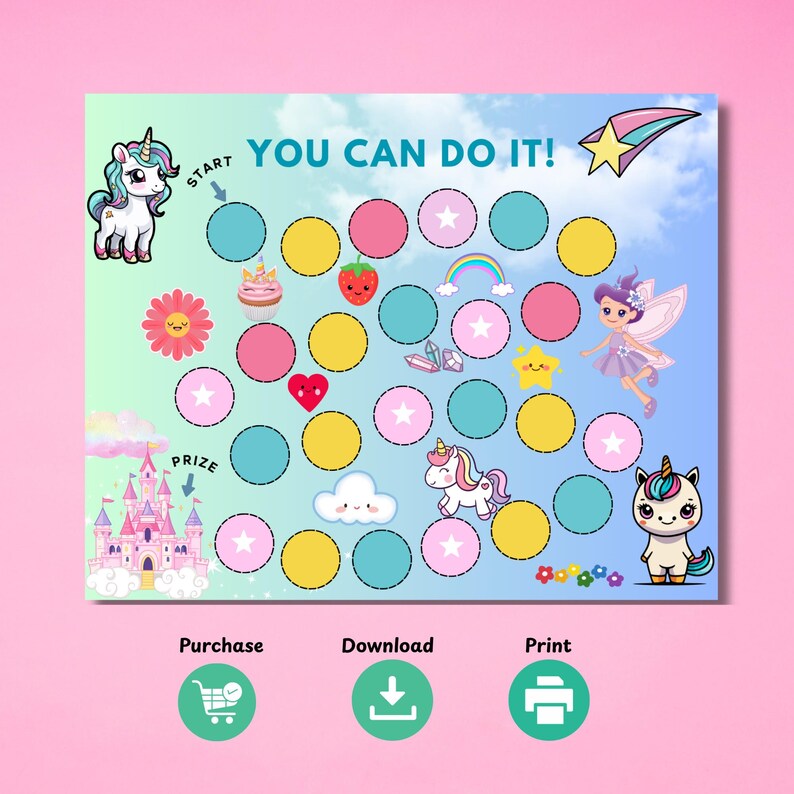 Unicorn Reward Chart, Rewards Chart for Girls, Progress Tracker, Pink ...