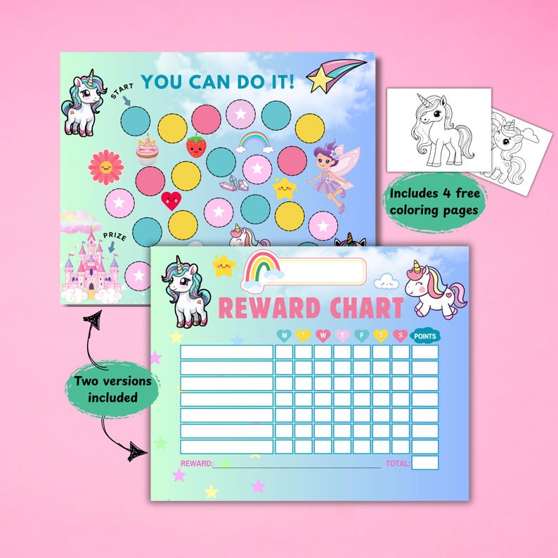 Unicorn Reward Chart, Rewards Chart for Girls, Progress Tracker, Pink ...