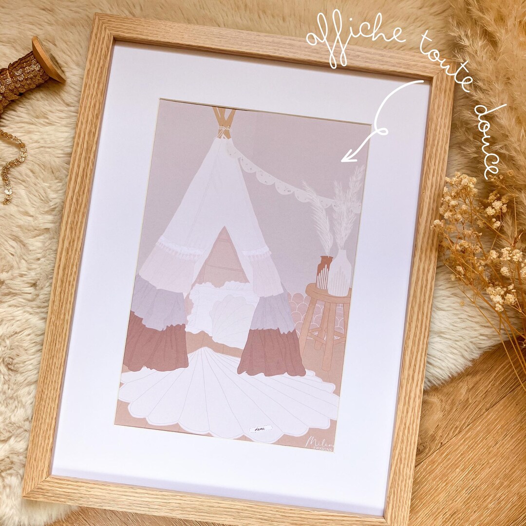 Leni Poster Illustration Tipi Boho Pampas Baby Room Decoration Child ...