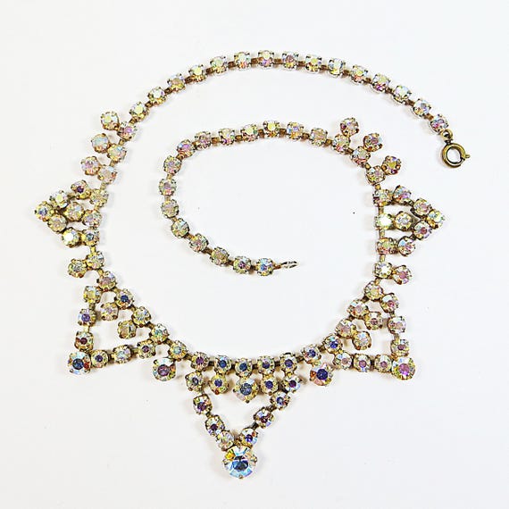 1950s 60s Rhinestone Crystal AB Aurora Borealis Neckl… - Gem