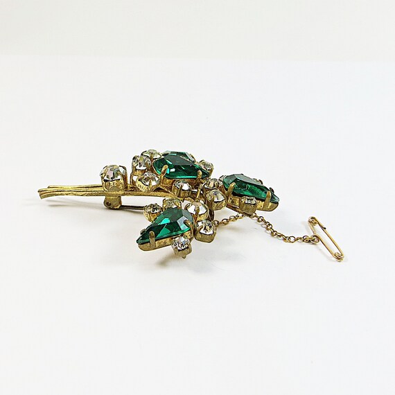 1930s Brooch Pin, Emerald Green Foil Back Crystal Rhi… - Gem