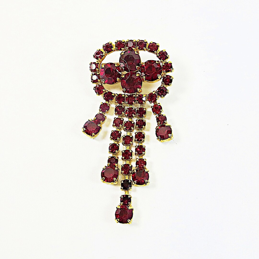 1960s Ruby Red Pin Brooch, Eyecatching 'waterfall' Style Bright ...