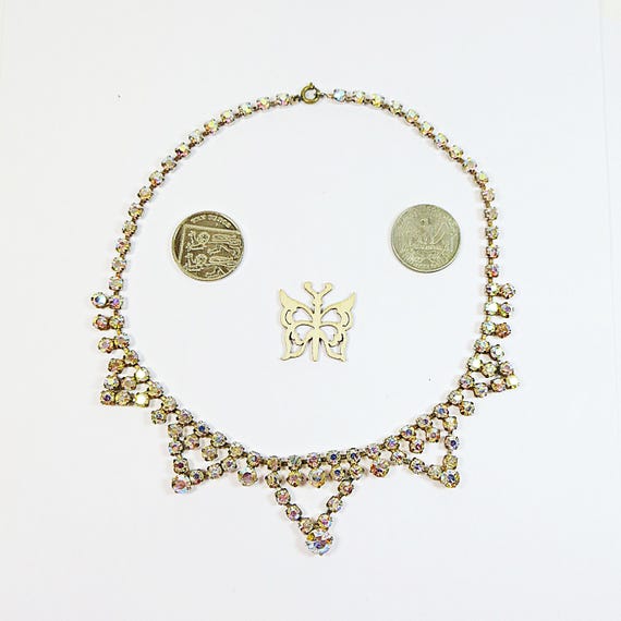 1950s 60s Rhinestone Crystal AB Aurora Borealis Neckl… - Gem