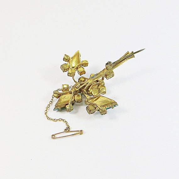 1930s Brooch Pin, Emerald Green Foil Back Crystal Rhi… - Gem