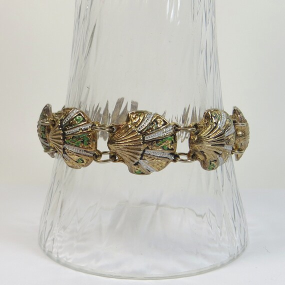 Vintage Bracelet, Unusual Shell Design Goldtone and C… - Gem