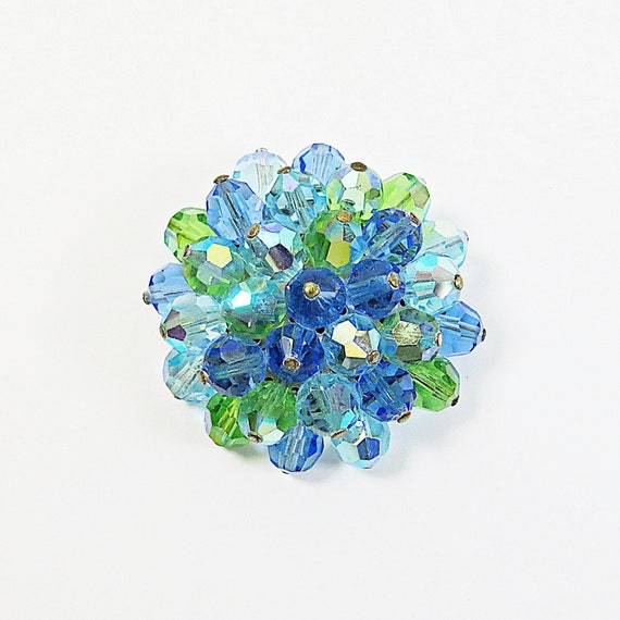 1960s 1970s Brooch Pin, Sparkling Blue & Green Austri… - Gem
