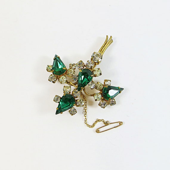 1930s Brooch Pin, Emerald Green Foil Back Crystal Rhi… - Gem