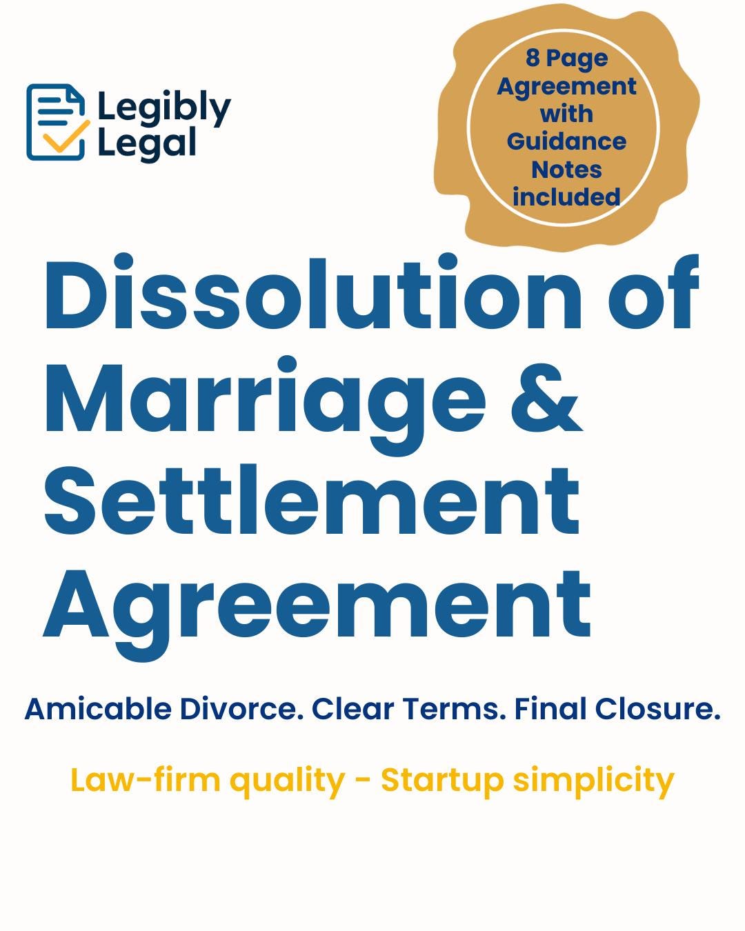 Simple Marriage Dissolution Divorce Settlement Agreement | No Kids ...
