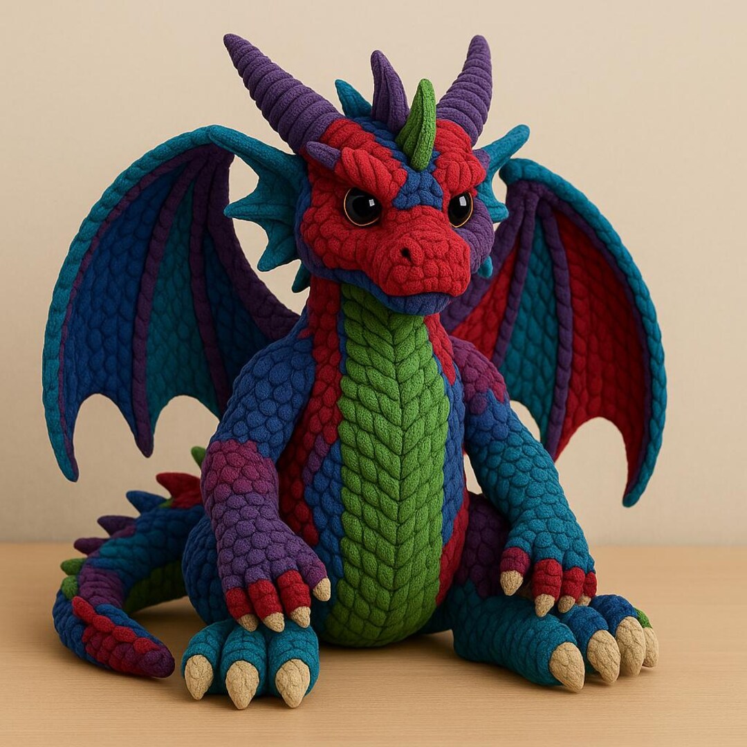 Colorful Crochet Dragon Pattern PDF – Large Amigurumi Fantasy Plush Toy ...
