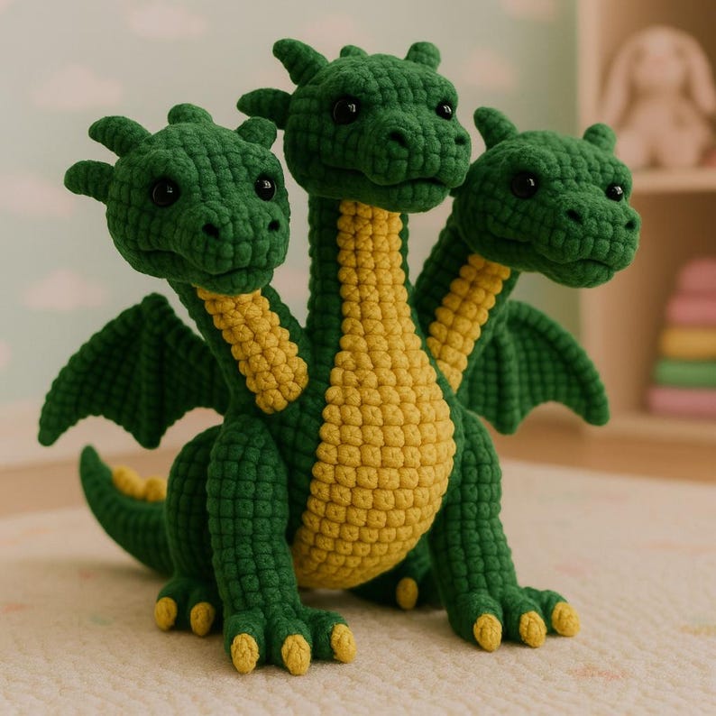 Hydra Dragon Crochet Pattern PDF – 3-headed Amigurumi Fantasy Plush ...