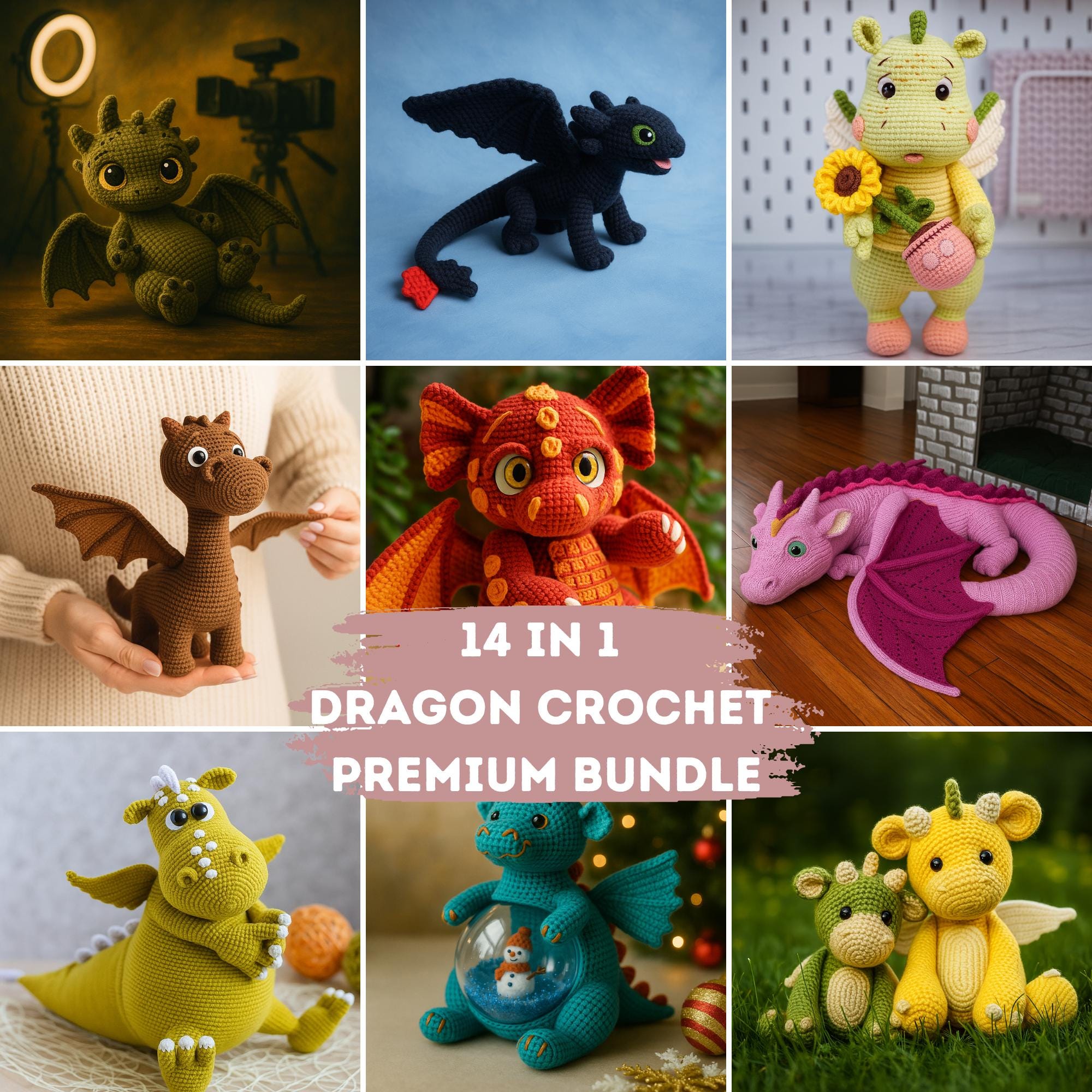 14 in 1 Dragon Amigurumi Crochet Pattern Bundle – Cute & Fantasy Plush ...