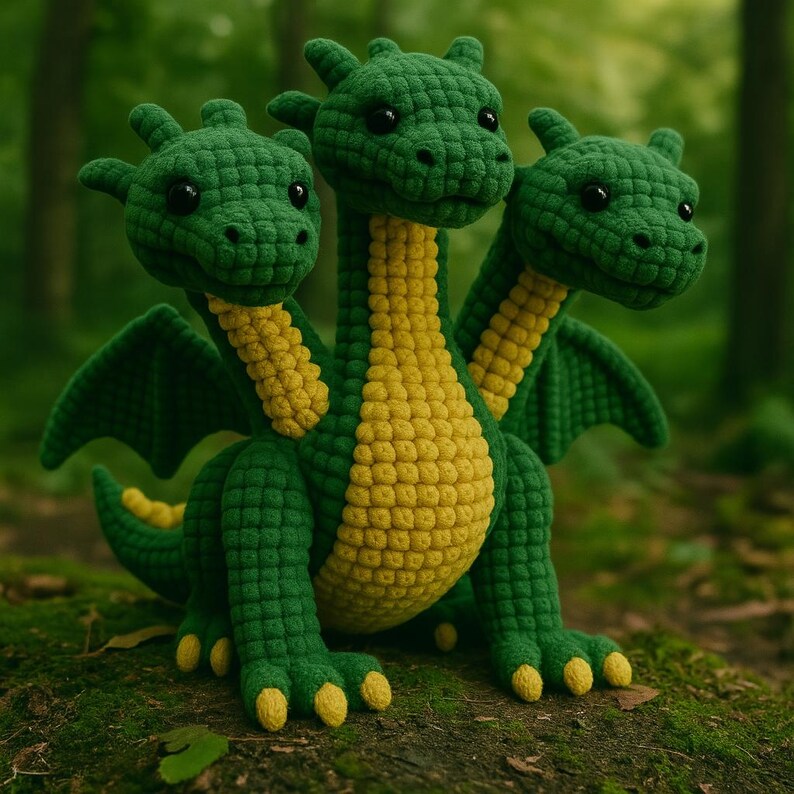 Hydra Dragon Crochet Pattern PDF – 3-headed Amigurumi Fantasy Plush ...