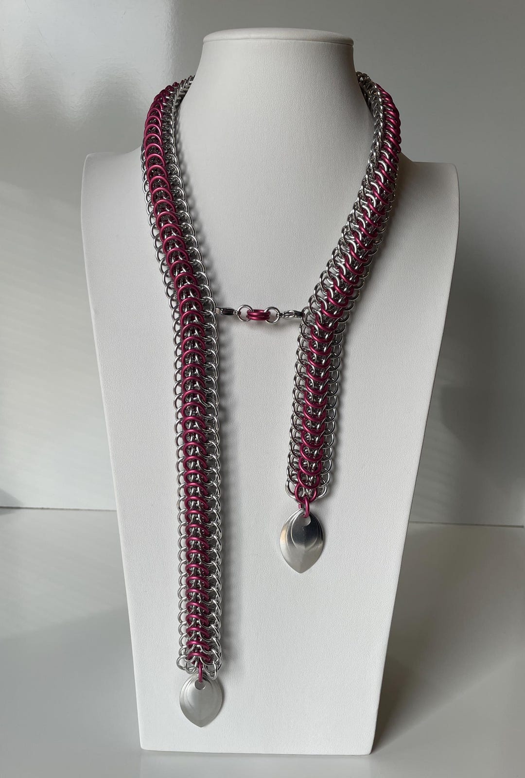 Anodized Cosmic Pink Aluminum Dragon Back Chainmail Necklace With ...