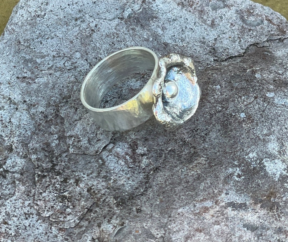 Dalisdesigns Sterling Silver Band Style Ring With a Water Casted Silver ...