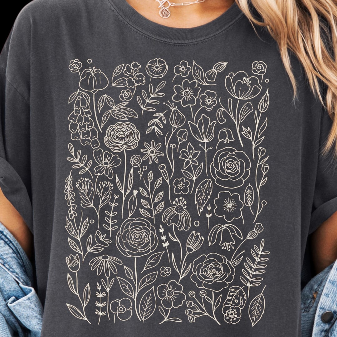 Lace Linocut-style Wildflowers PNG T-shirt Design: Elegant Trending ...