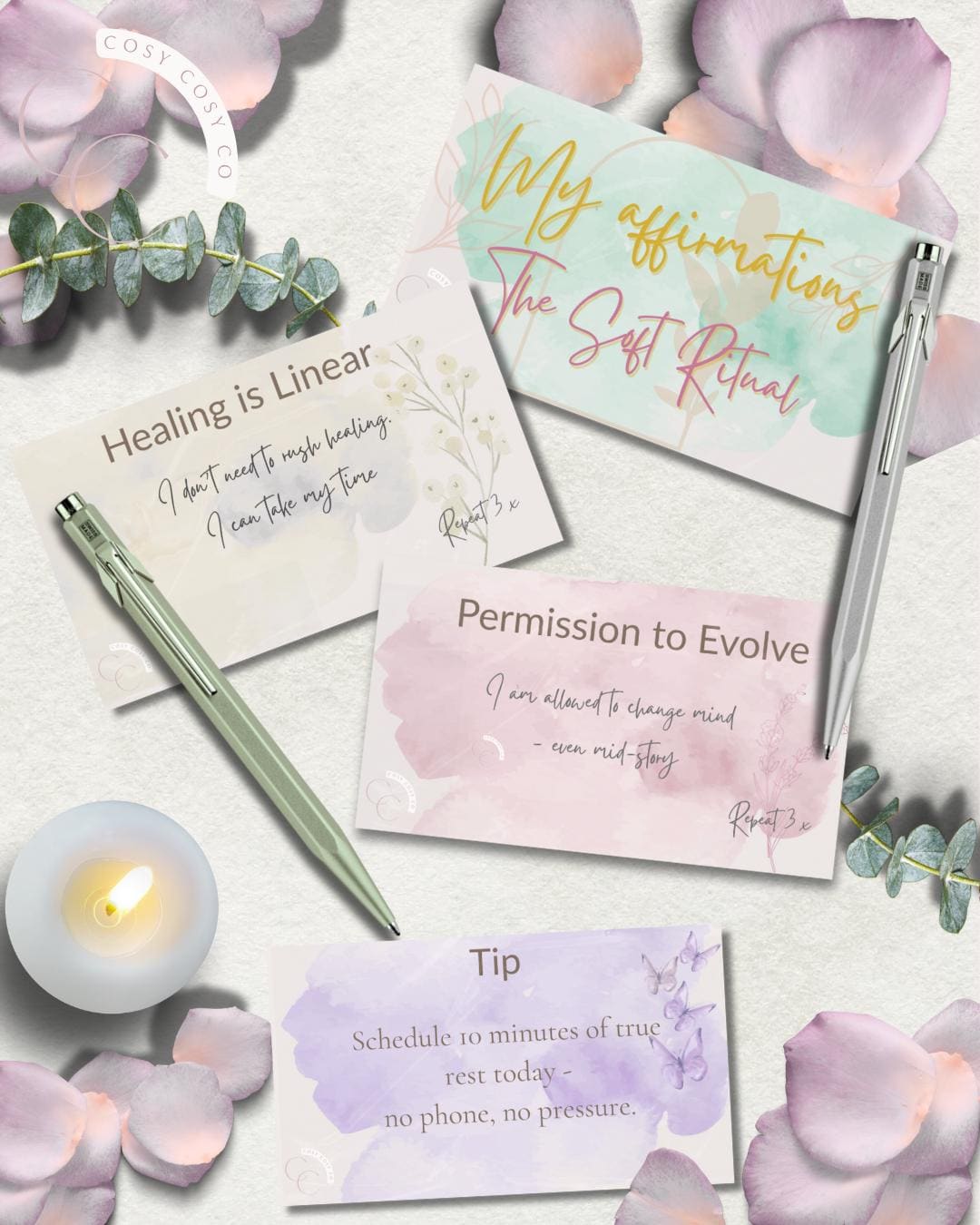 Printable Affirmation Cards With Self-care Tips – 10 Double-sided ...