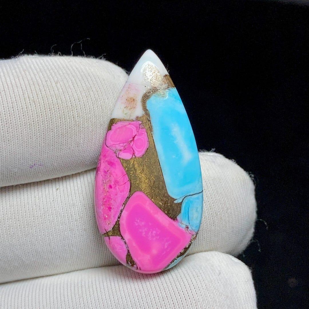 Pink Cotton Candy Dahlia Turquoise Cabochon - 15.00 Cts 27.9x13.7x4.3 ...