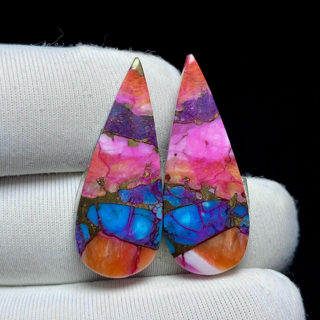 Matching Pair of Pink Mohave Turquoise - 15.20 Cts - 26.1x10.2x3.4 MM ...