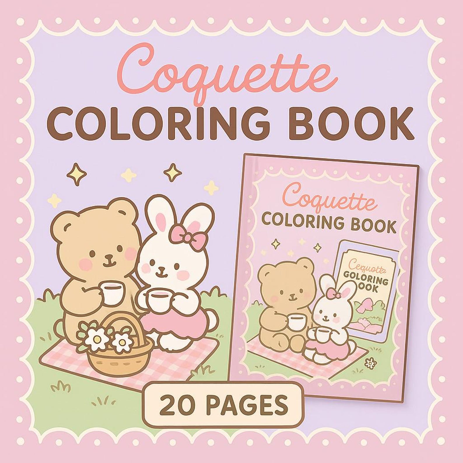 Coquette Coloring Book – 20 Printable Kawaii Animal Pages | Digital PDF ...