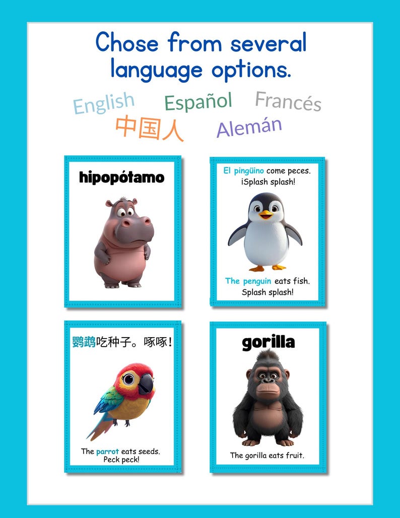 Spanish Zoo Animal Flashcards: Bilingual Learning Game (digital ...
