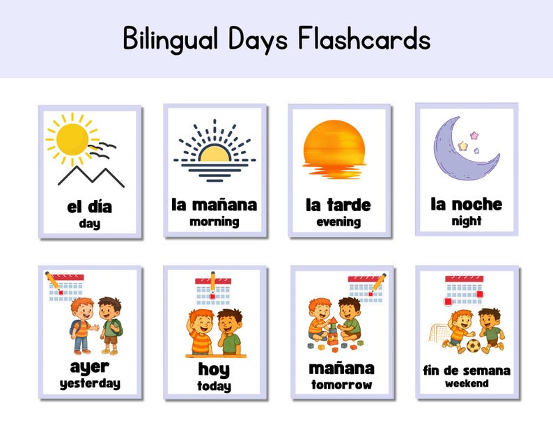 Bilingual Spanish-english "days & Week" Flashcards and Classroom ...