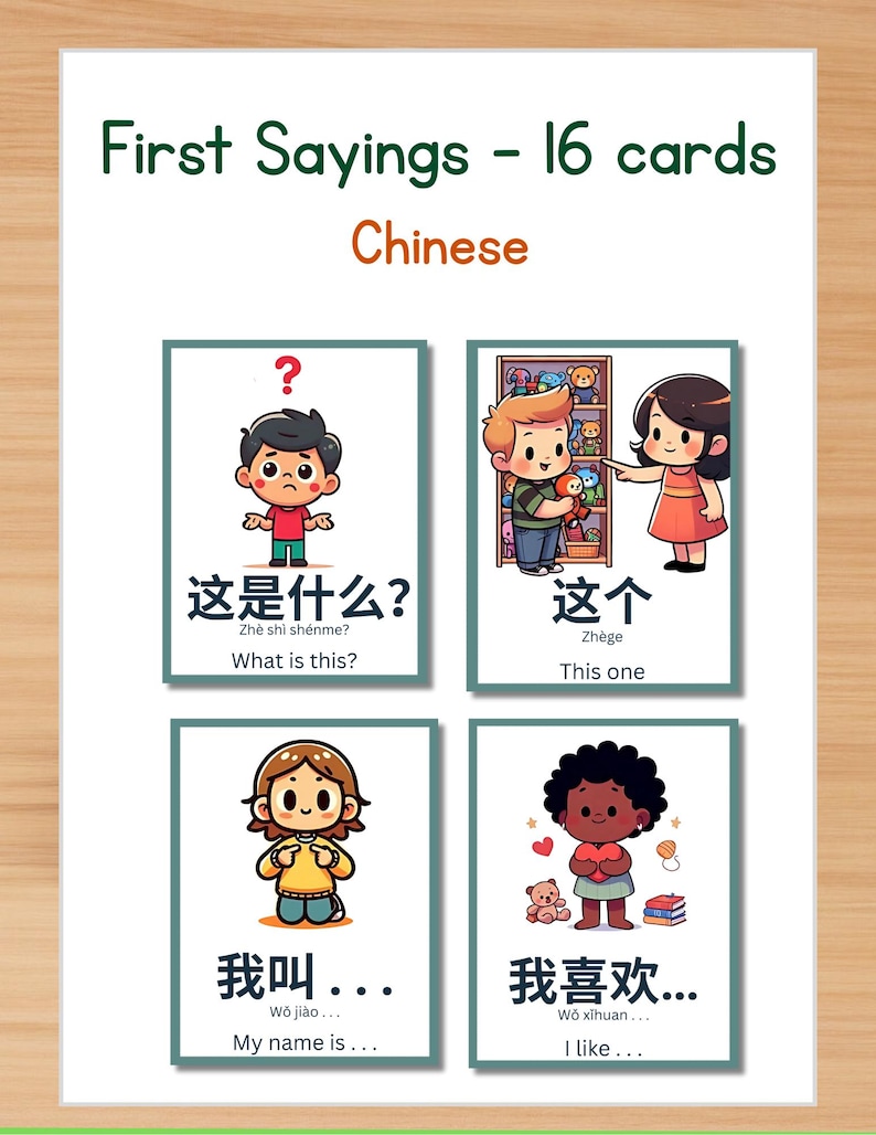 Mandarin Chinese Flashcards for Kids: Beginner Phrases (printable Cards ...