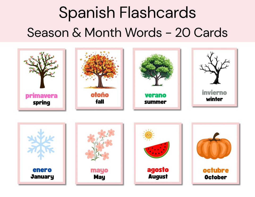 Tarjetas didácticas bilingües (español-inglés) sobre las estaciones y ...