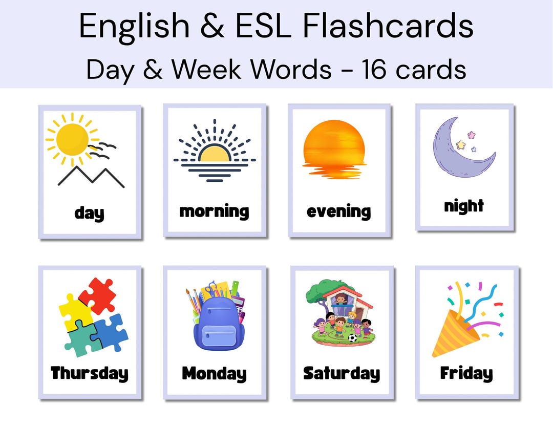 ESL English Flashcards Days of the Week & Printable Classroom Décor ...