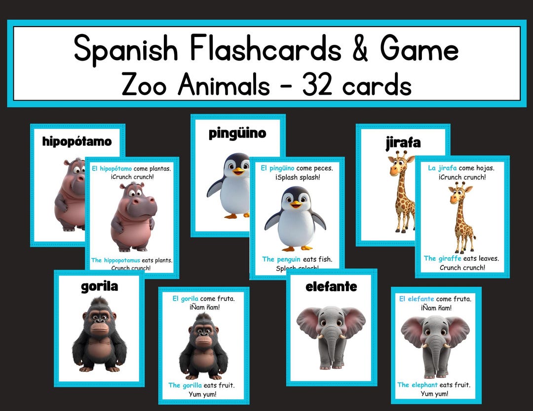 Spanish Zoo Animal Flashcards: Bilingual Learning Game (digital ...