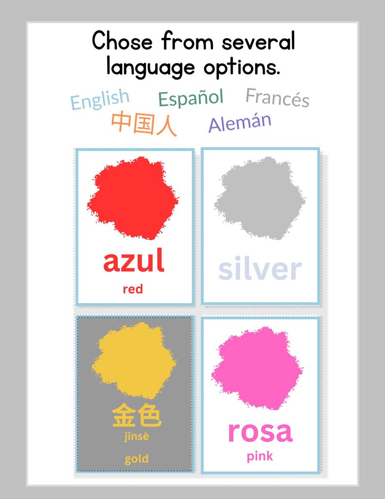 Mandarin Chinese Color Flashcards: Bilingual Learning, Printable ...