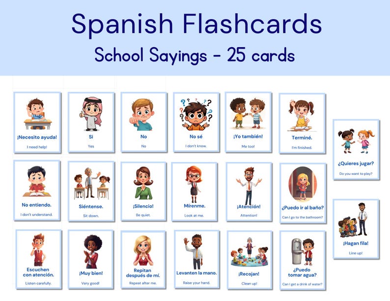 Bilingual Spanish English Flashcards: Student & Teacher Phrases ...