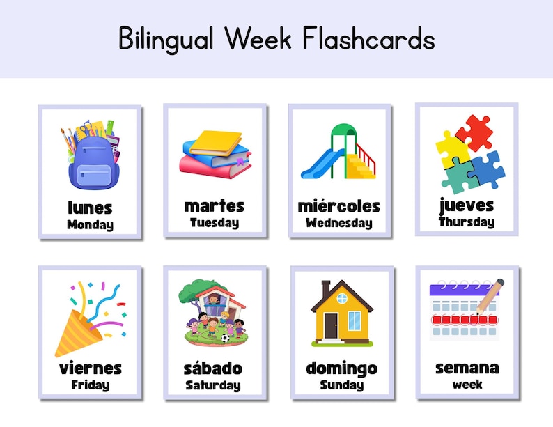 Bilingual Spanish-english "days & Week" Flashcards and Classroom ...