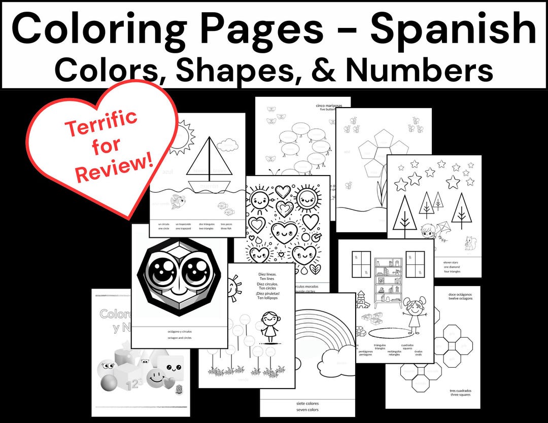 Spanish Coloring Pages: Learn Colors, Shapes & Numbers (PDF Worksheets ...