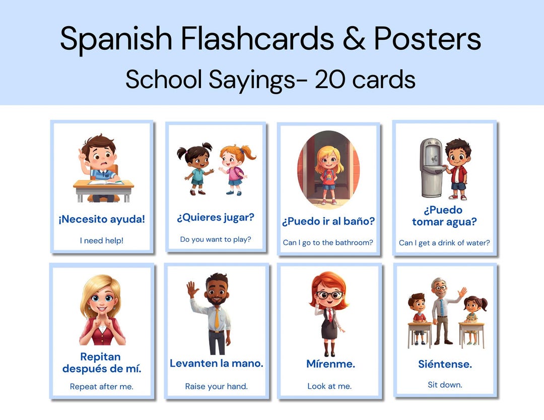 Bilingual Spanish English Flashcards: Student & Teacher Phrases ...
