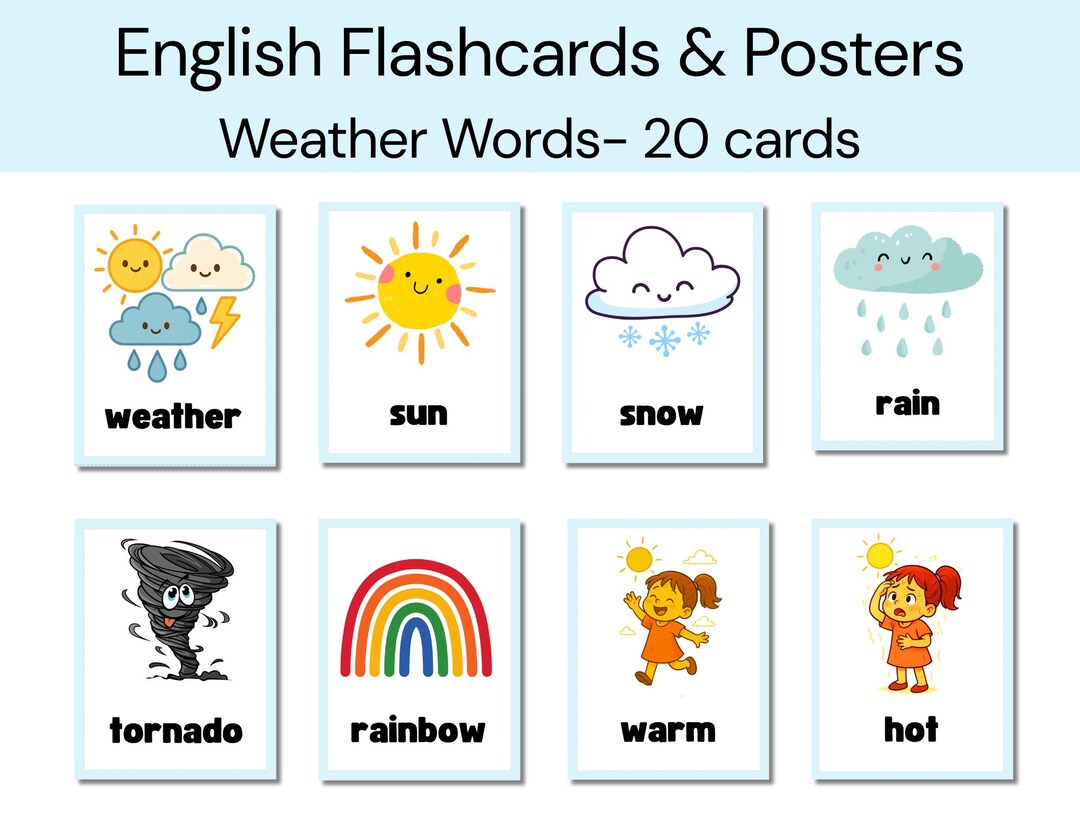 English ESL Weather & Temperature Flashcards – 25 Printable Science ...